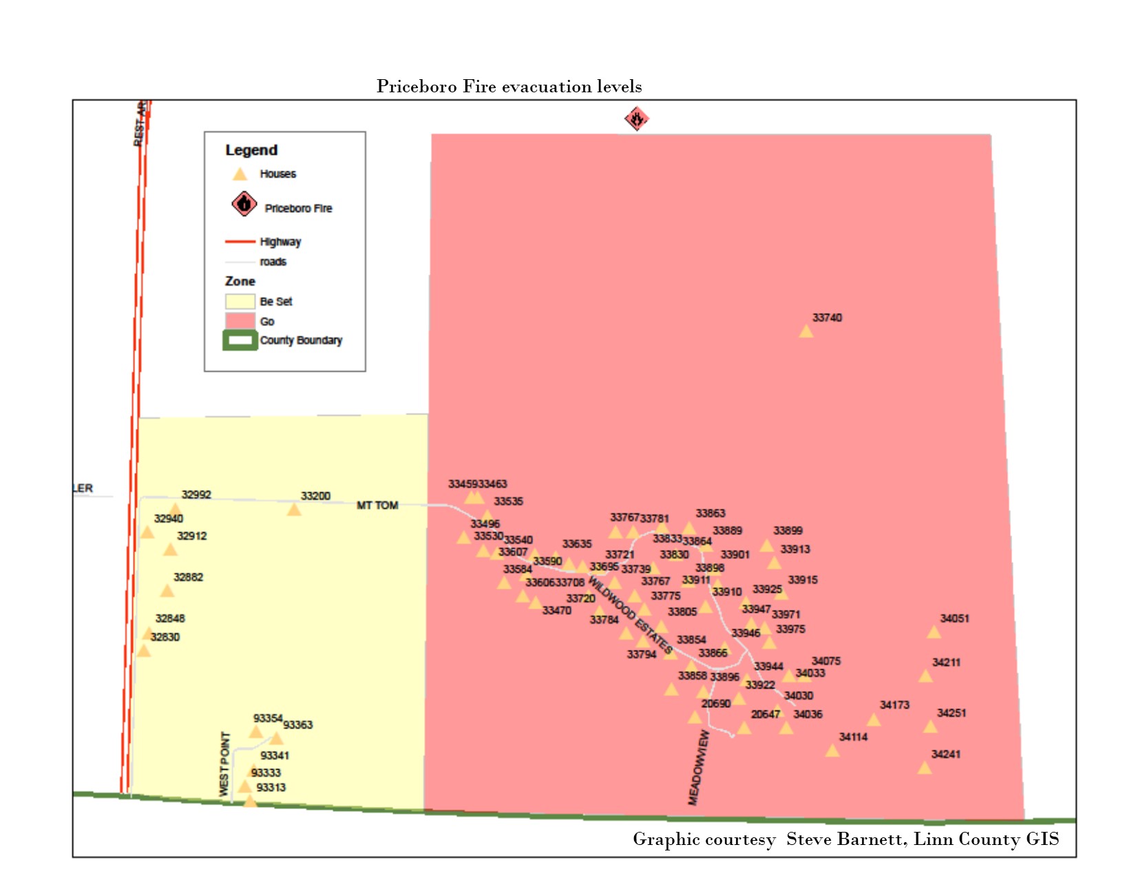 Priceboro Fire evacuation map | Linn County Oregon