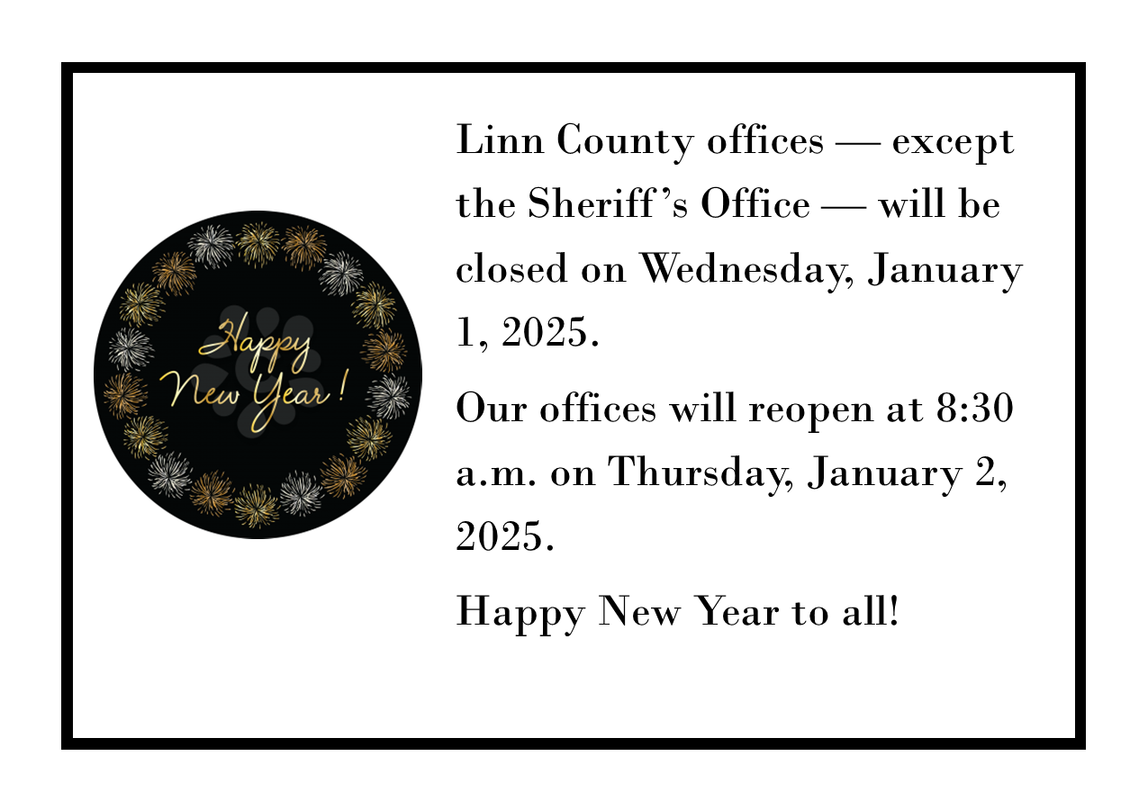 Linn County offices closed on January 1 | Linn County Oregon